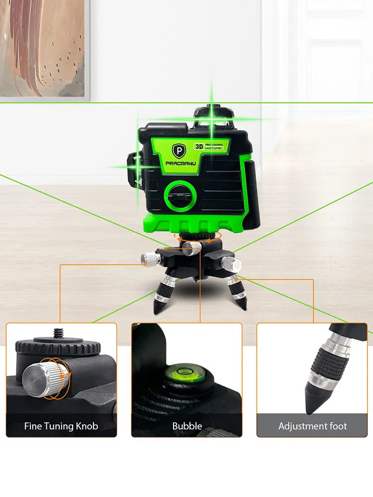 Pracmanu Laser Level 12 Lines 3D Laser Level Self-Leveling Horizontal Pracmanu Laser Level 12 Lines 3D Laser Level Self-Leveling Horizontal